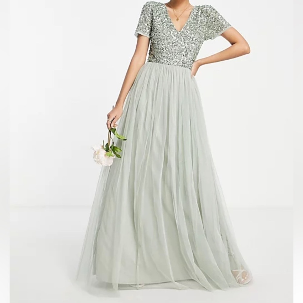 Asos Maya Deluxe Sage Green Bridesmaid Dress Size 4 - Gem